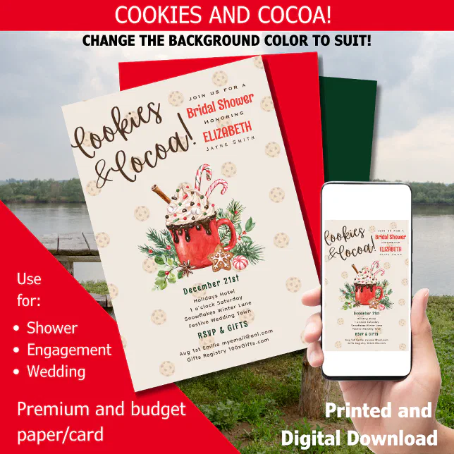 LeahG Hygge Cookies and Cocoa Winter Bridal Shower Invitation | Zazzle