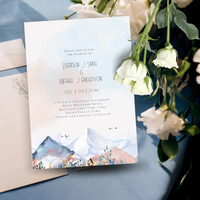 LeahG Mountain Scene Winter Dew Wedding Invitation | Zazzle