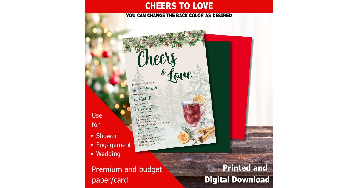 LeahG Mulled Wine Cheers to Love Winter Wedding Invitation | Zazzle
