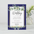 LeahG NAVY BLUE GOLD Greenery Eucalyptus Wedding Invitation | Zazzle