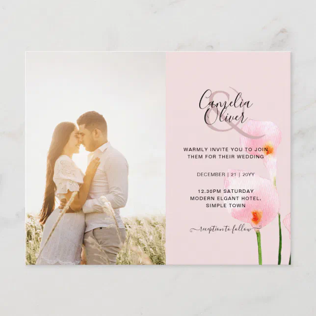 LeahG Pink Calla Lily PHOTO Overlay Wedding Invite | Zazzle