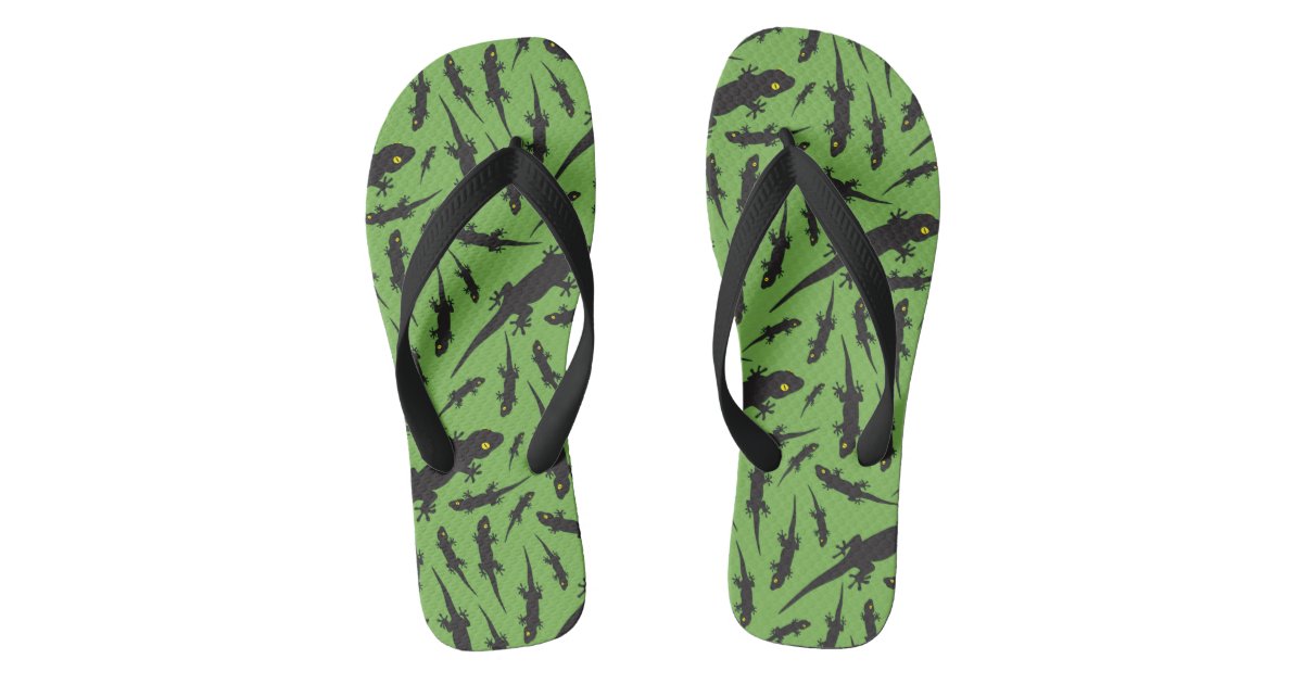 Leaping Lizard Reptile Bright Green Gecko Flip Flops | Zazzle