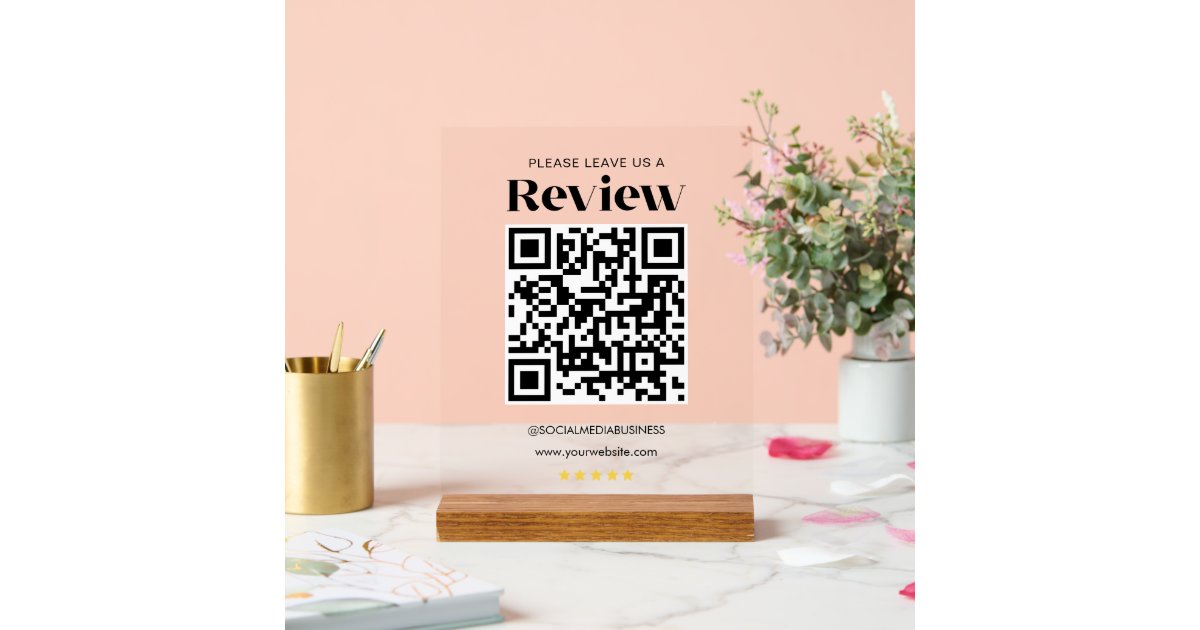 Leave a Review QR Code Personalised Social Media Acrylic Sign | Zazzle