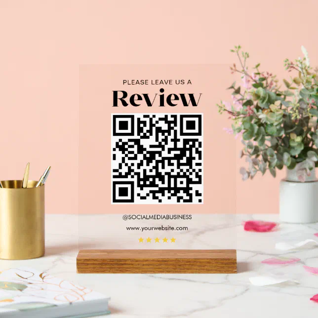 Leave a Review QR Code Personalised Social Media Acrylic Sign | Zazzle