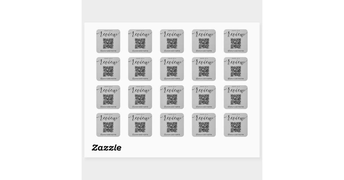 Leave Us A Review QR Code Grey Instagram Hashtag Square Sticker | Zazzle