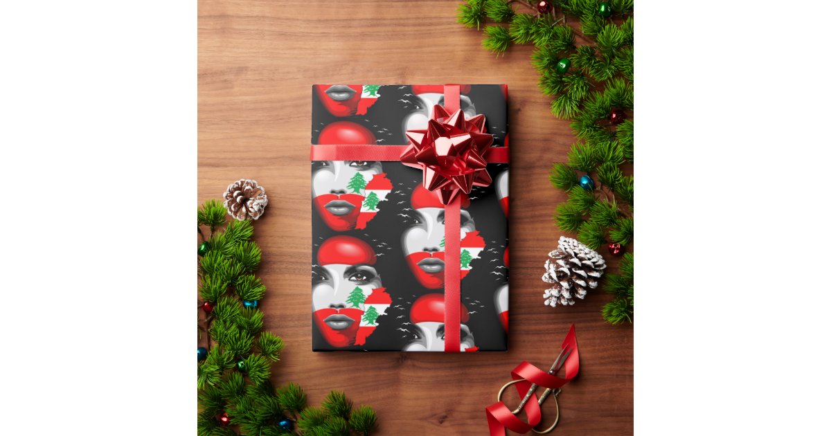 Lebanon Flag and Map on girl's face Wrapping Paper | Zazzle