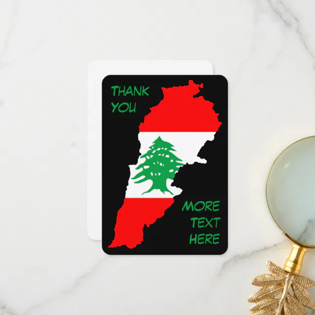 Lebanon Map with Flag Thank You Card | Zazzle