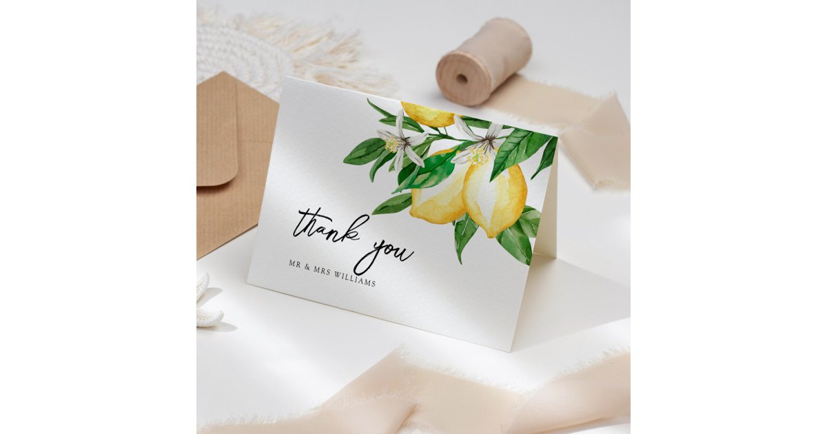 Lemon Greenery Wedding Thank You Card | Zazzle
