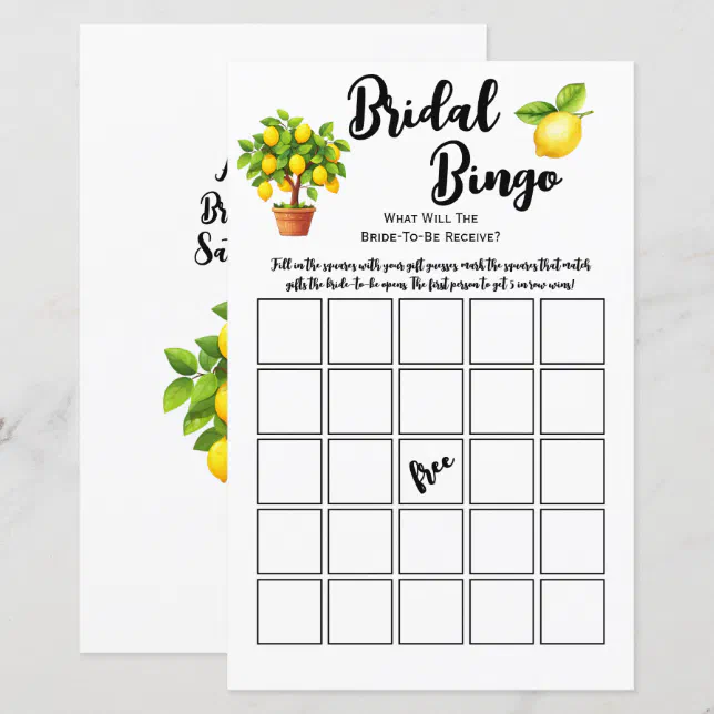 Lemon Tree Citrus Bridal Shower Bingo Party Game | Zazzle