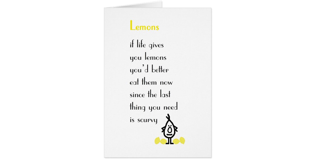 Lemons - a funny get well poem card | Zazzle.co.uk