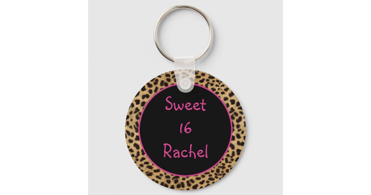 Leopard Print Sweet 16 Keychain | Zazzle