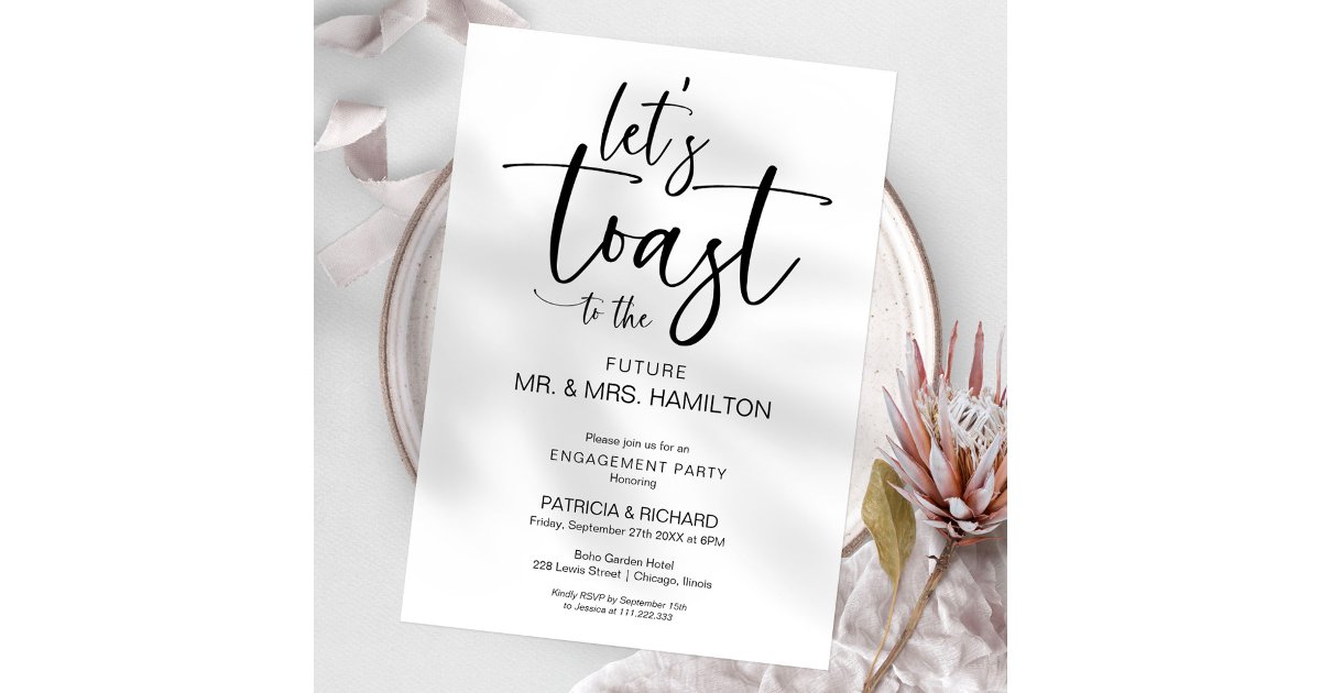 Let’s Toast Chic Calligraphy Engagement Party Invitation | Zazzle