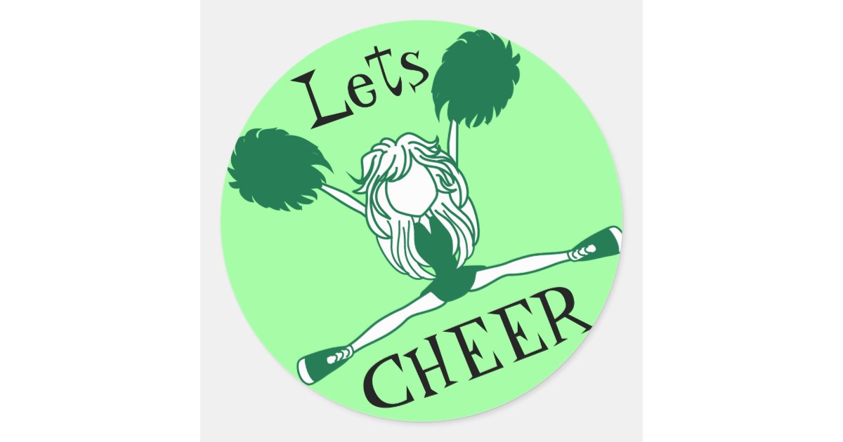 Lets Cheer Green Cheerleader Classic Round Sticker | Zazzle