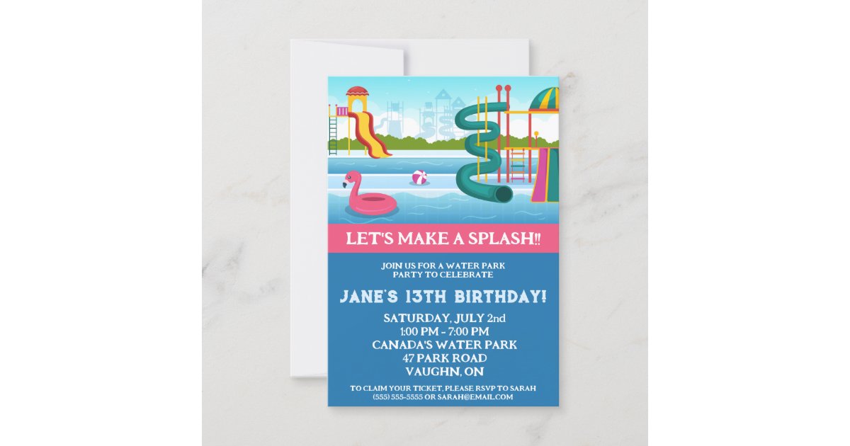 Let's Make a Splash! Water Park Birthday Party Invitation | Zazzle