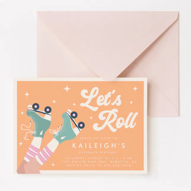 Let's Roll Y2K 90s Roller Rink Girls Birthday Invitation | Zazzle