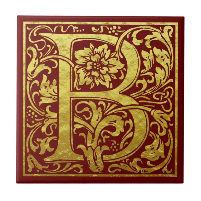 Letter B First Letter Faux Gold Red Tile | Zazzle