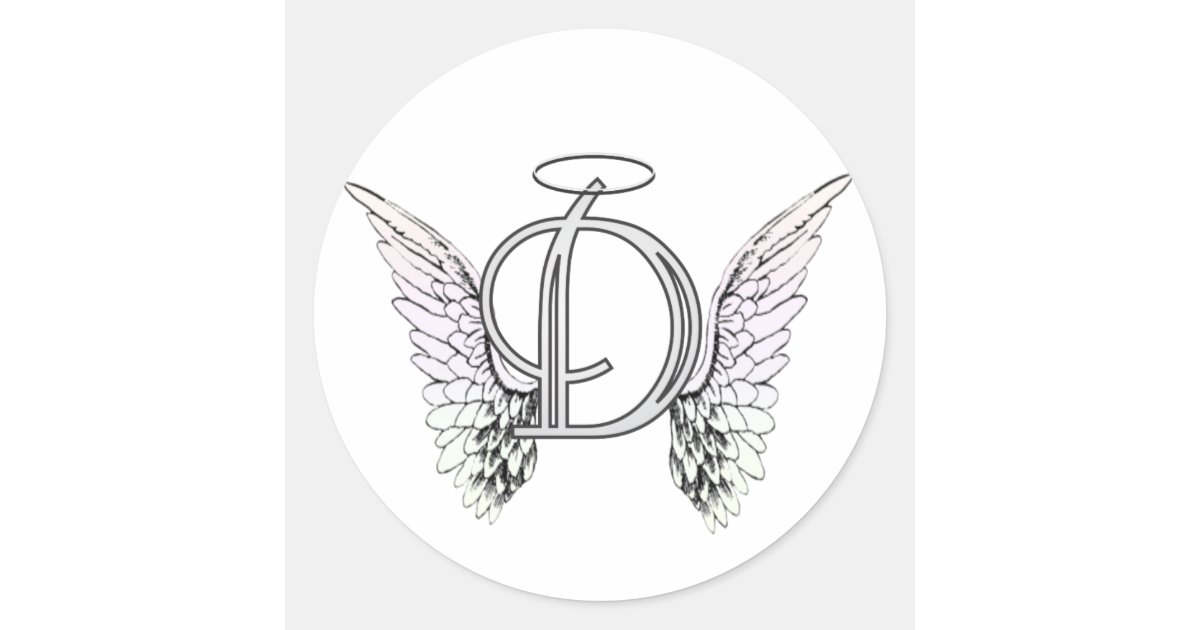 Letter D Initial Monogram with Angel Wings & Halo Classic Round Sticker ...