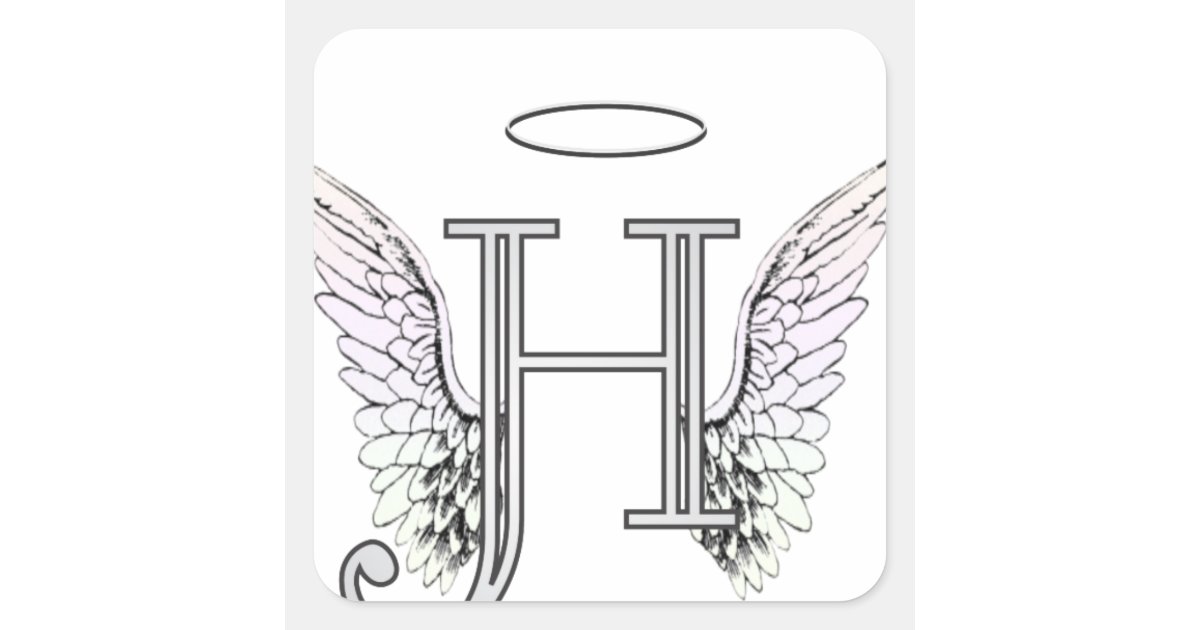 Letter H Initial Monogram with Angel Wings & Halo Square Sticker | Zazzle