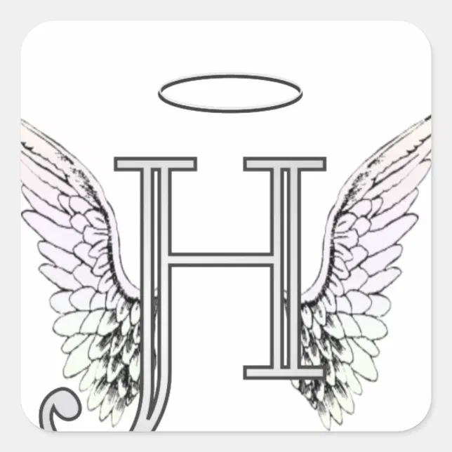 Letter H Initial Monogram with Angel Wings & Halo Square Sticker | Zazzle