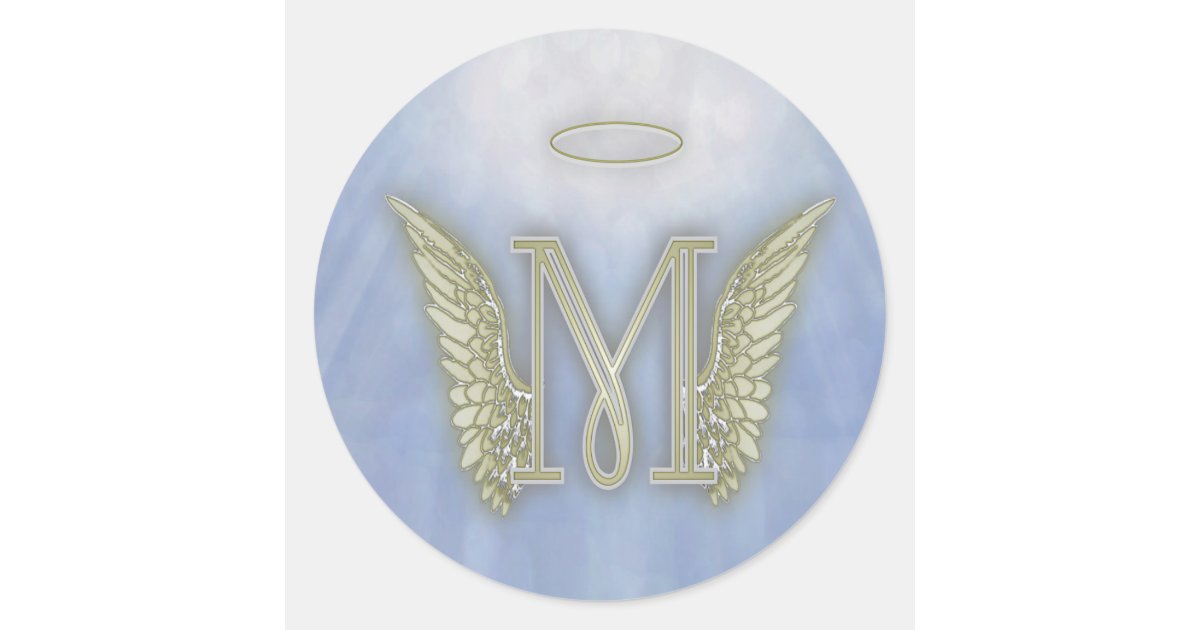 Letter M Angel Monogram Classic Round Sticker | Zazzle