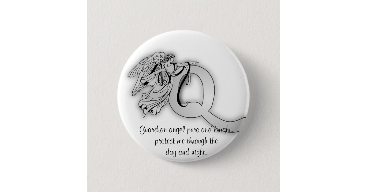 Letter q angel monogram alphabet 6 cm round badge | Zazzle