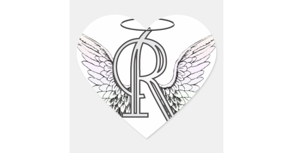Letter R Initial Monogram with Angel Wings & Halo Heart Sticker | Zazzle