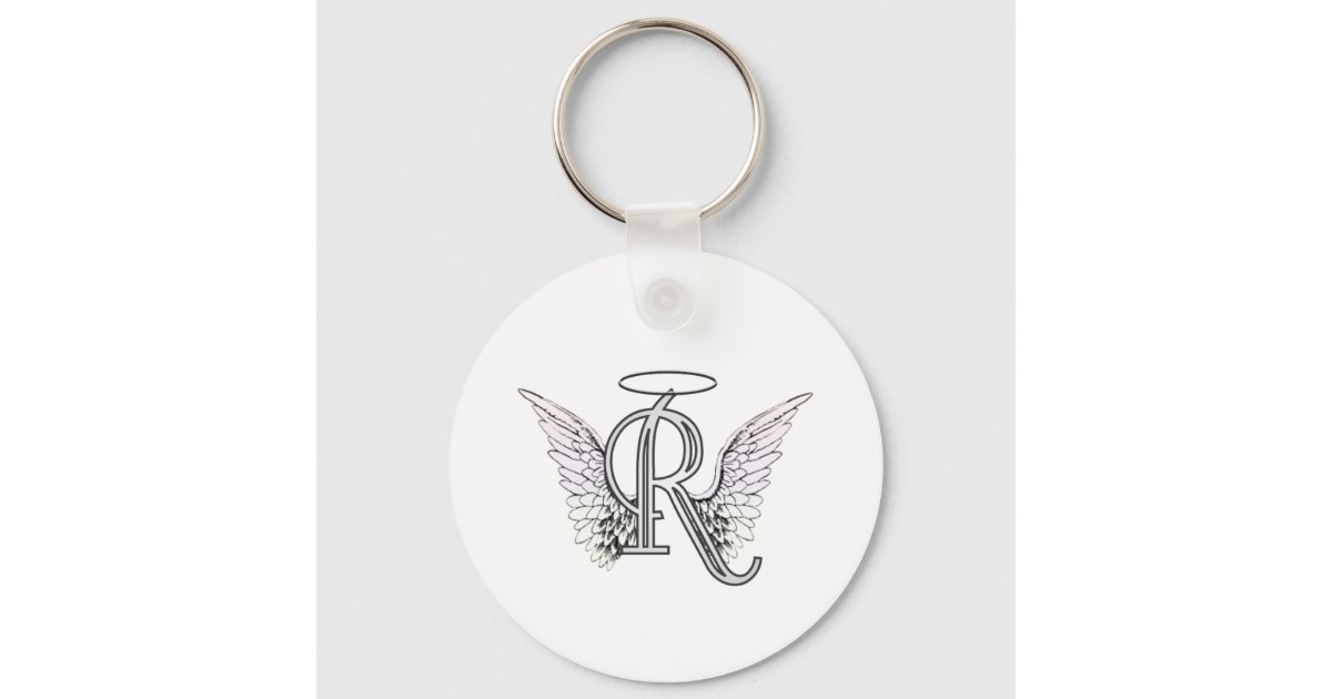 Letter R Initial Monogram with Angel Wings & Halo Key Ring | Zazzle