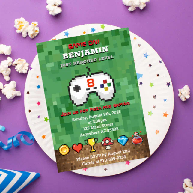Level Up Arcade Game Birthday Party Invitation | Zazzle