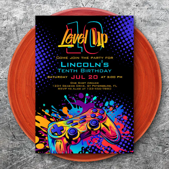 Level Up Video Game Controller Birthday Invitation | Zazzle