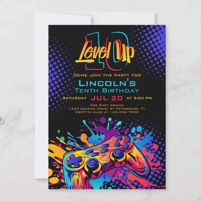 Level Up Video Game Controller Birthday Invitation | Zazzle