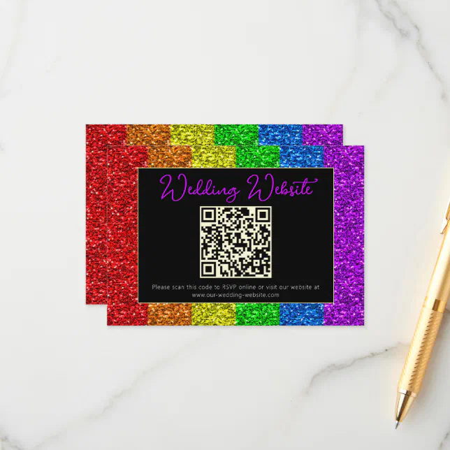 LGBT flag rainbow sparkles gay lesbian wedding Enclosure Card | Zazzle