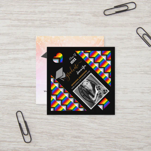 LGBTQ Graduate & Rainbow Progress Flag Graduation Square Business Card ...