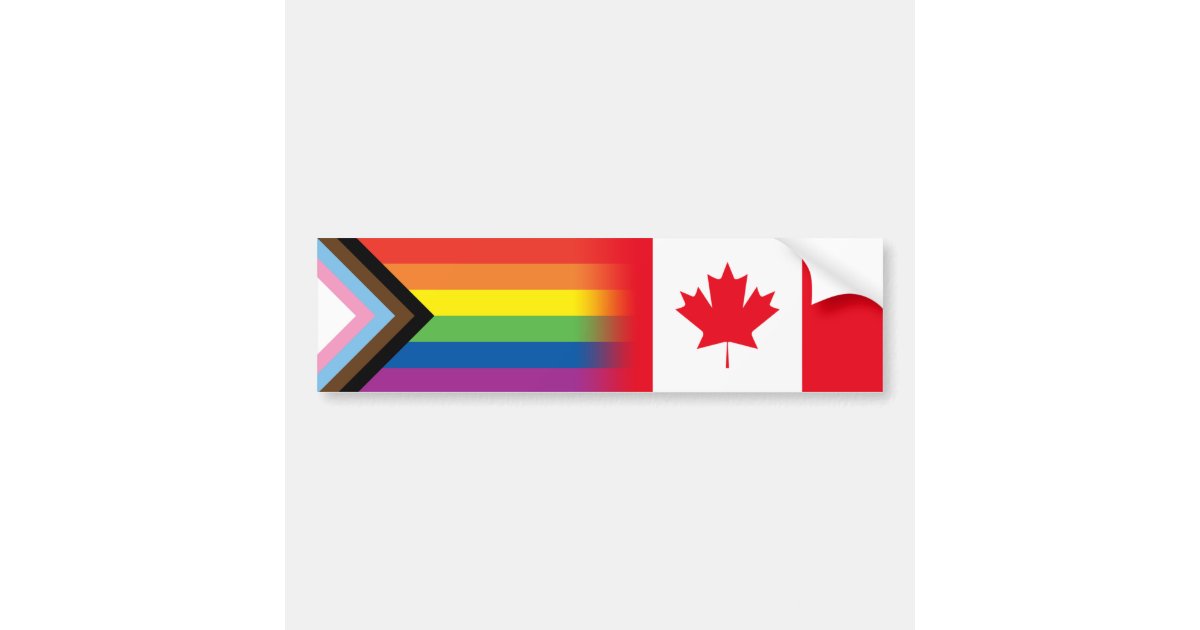 LGBTQ Inclusive Progress Pride Flag Canadian Flag Bumper Sticker | Zazzle