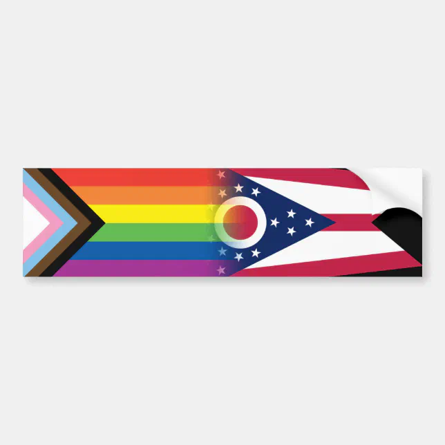 LGBTQ Inclusive Progress Pride Flag Ohio Flag Bumper Sticker | Zazzle
