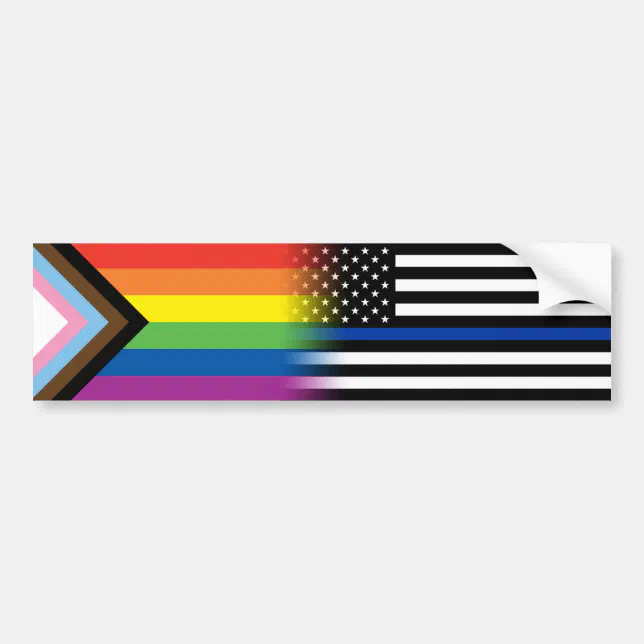 LGBTQ Inclusive Progress Pride Flag Thin Blue Line Bumper Sticker | Zazzle
