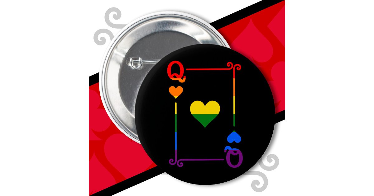 LGBTQ Pride Flag Playing Cards Queen Card Hearts 6 Cm Round Badge | Zazzle
