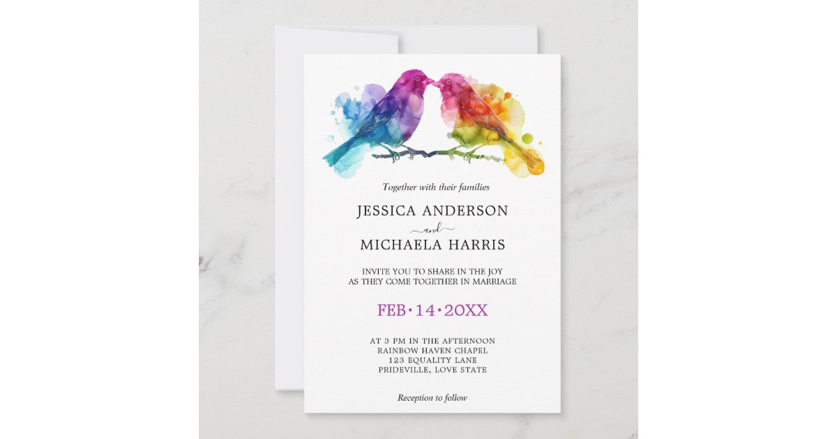 LGBTQ Rainbow Lovebirds wedding Invitation | Zazzle