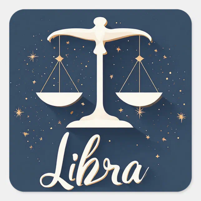 Libra Zodiac Sign Icon with Balanced Scales Square Sticker | Zazzle