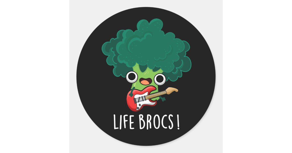 Life Brocs Funny Veggie Broccoli Pun Dark BG Classic Round Sticker | Zazzle