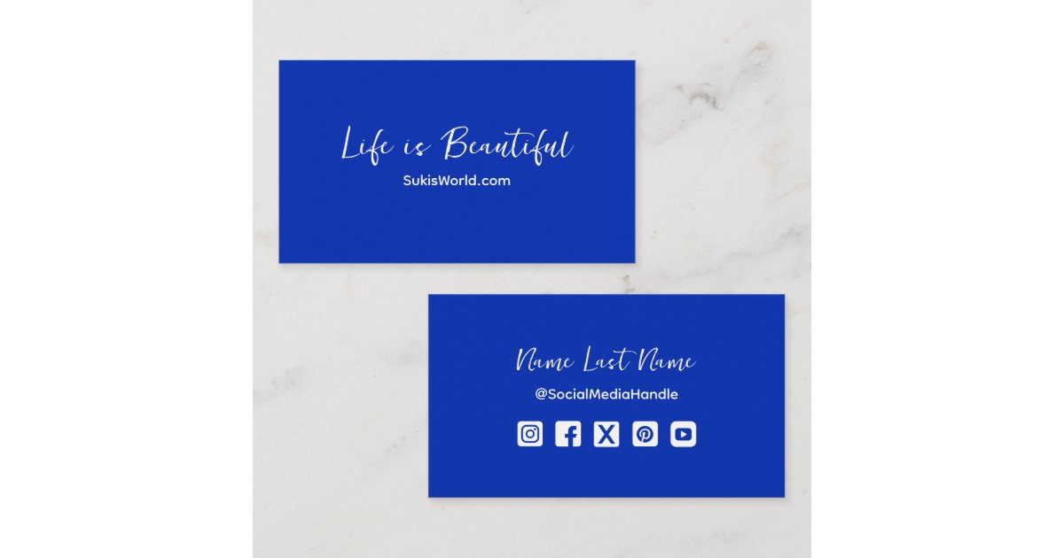 Life is Beautiful Blue Website Blog Social Media Business Card | Zazzle