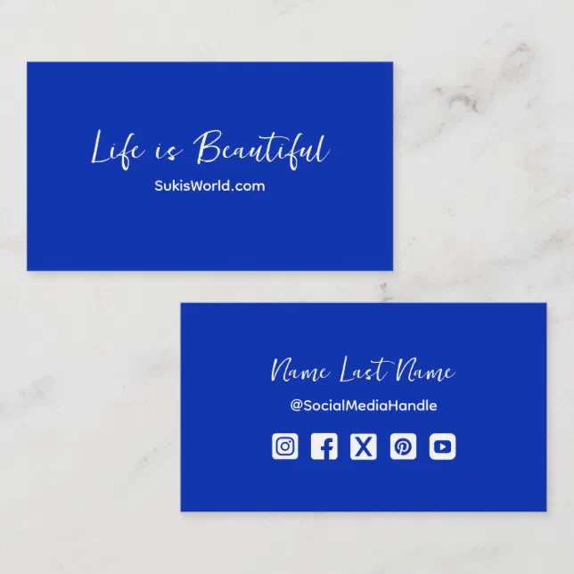 Life is Beautiful Blue Website Blog Social Media Business Card | Zazzle