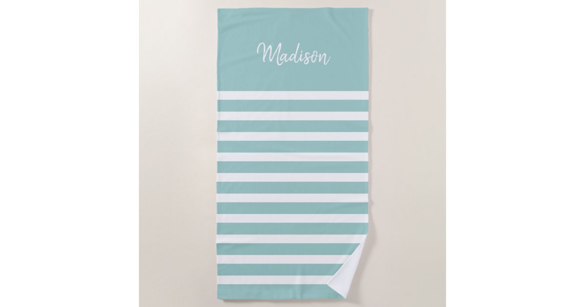 Light Blue And White Stripe Personalized Beach Towel Uk