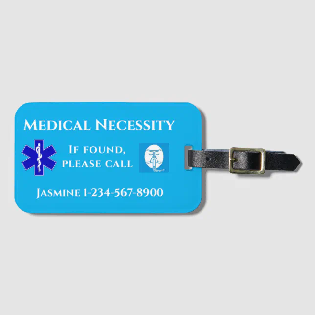 Light Blue Blue White Text CPAP Luggage Tag | Zazzle