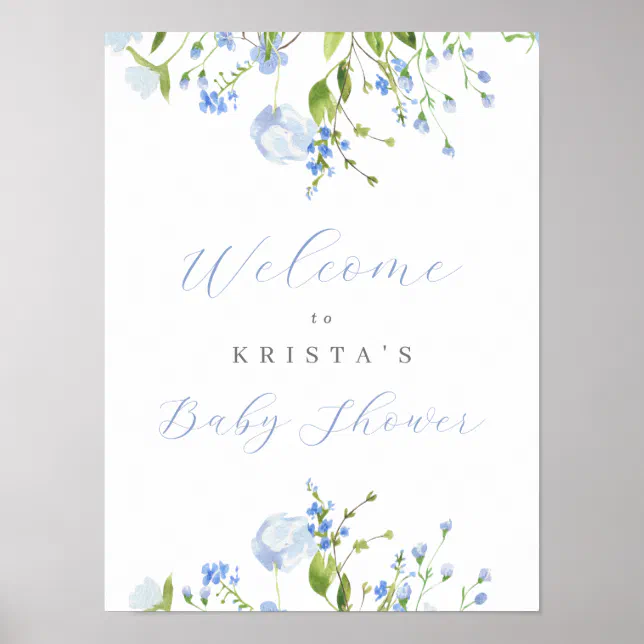 Light Blue Floral Baby Shower Welcome Poster | Zazzle