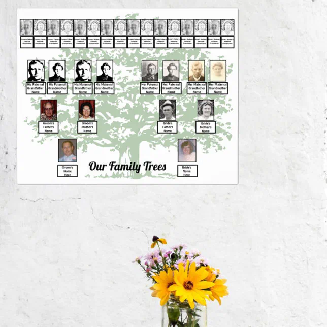 Light Green Leafage Tree Drawing Two Family Trees Poster | Zazzle