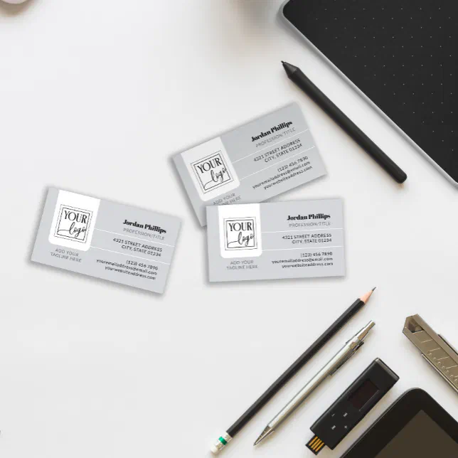 Light Grey Add Your Logo One Sided Business Card | Zazzle