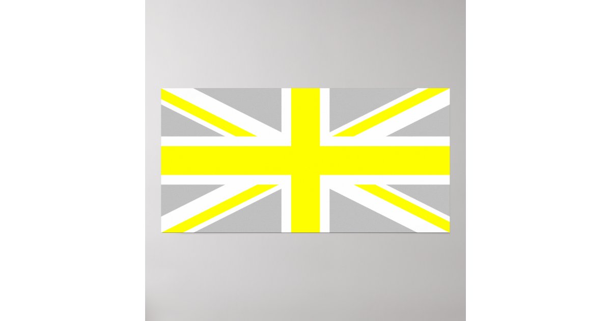 Light Grey and Yellow Union Jack Poster | Zazzle