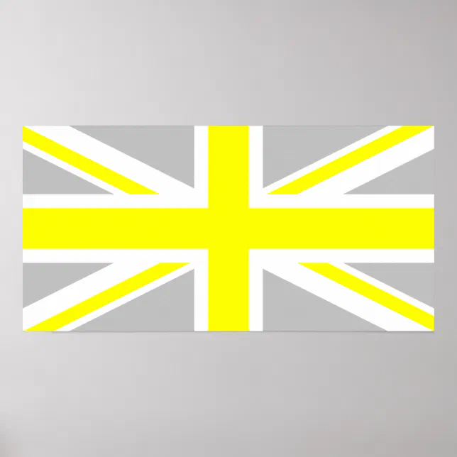 Light Grey and Yellow Union Jack Poster | Zazzle
