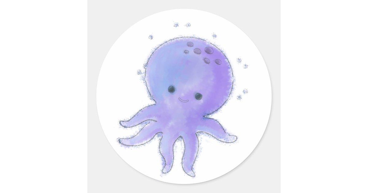 Light Purple Cute Octopus Watercolor Classic Round Sticker | Zazzle