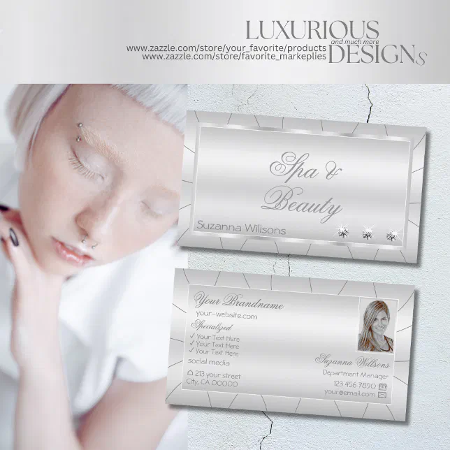 Light Silver with Diamonds and Photo Luxurious Business Card | Zazzle